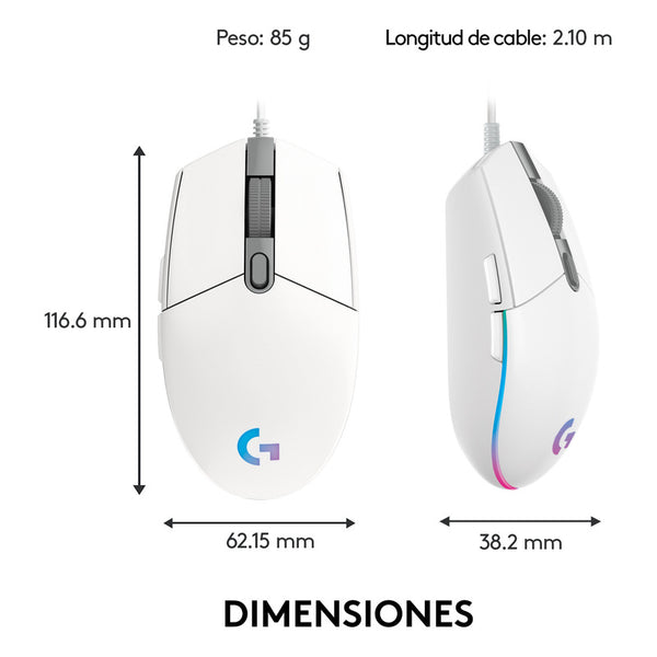 Mouse Gamer Logitech G203 RGB LIGHTSYNC, 6 Botones 8.000 DPI, Blanco ...