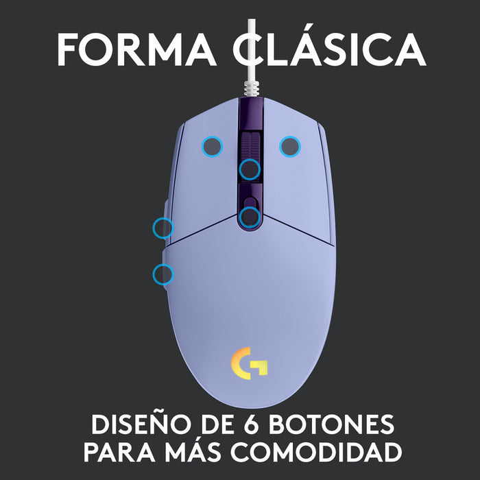 Mouse Gamer Logitech G203 RGB LIGHTSYNC, 6 Botones 8.000 DPI, Lila ...